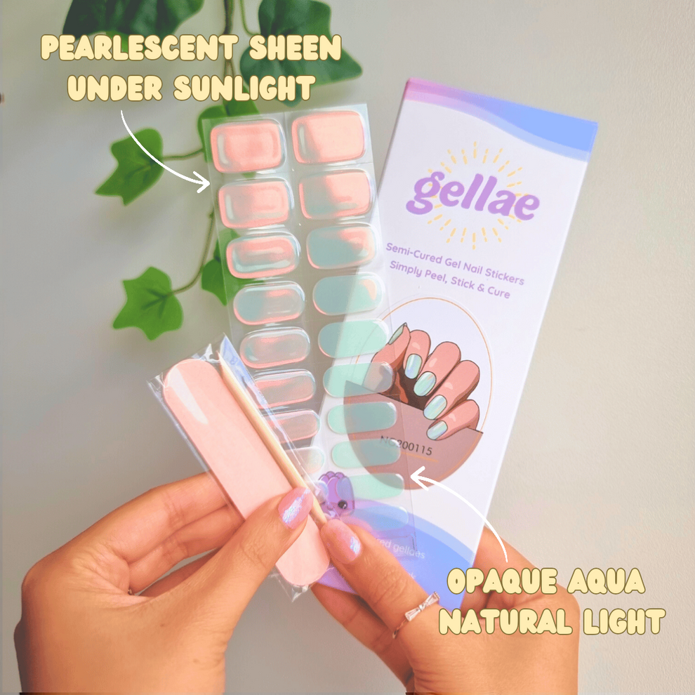 Aqua Pink (Pearlescent) DIY Semicured Gel Nail Sticker Kit | Gellae ...