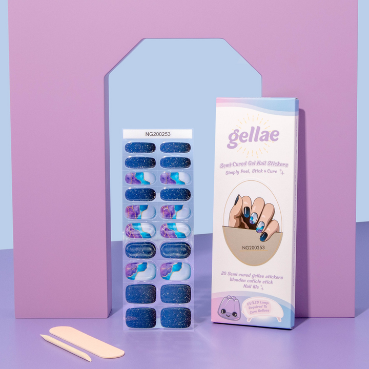 NEW Blue Amethyst Marble DIY Semicured Gel Nail Sticker Kit
